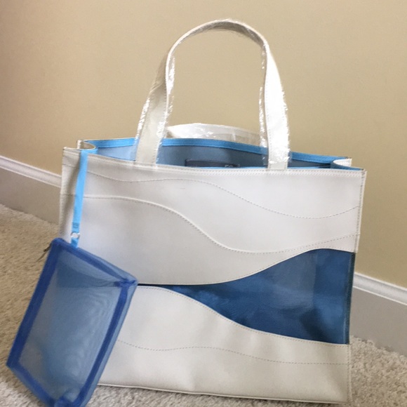 RO | Bags | Ro Off White Leather Bag With Blue Cut Outs New | Poshmark